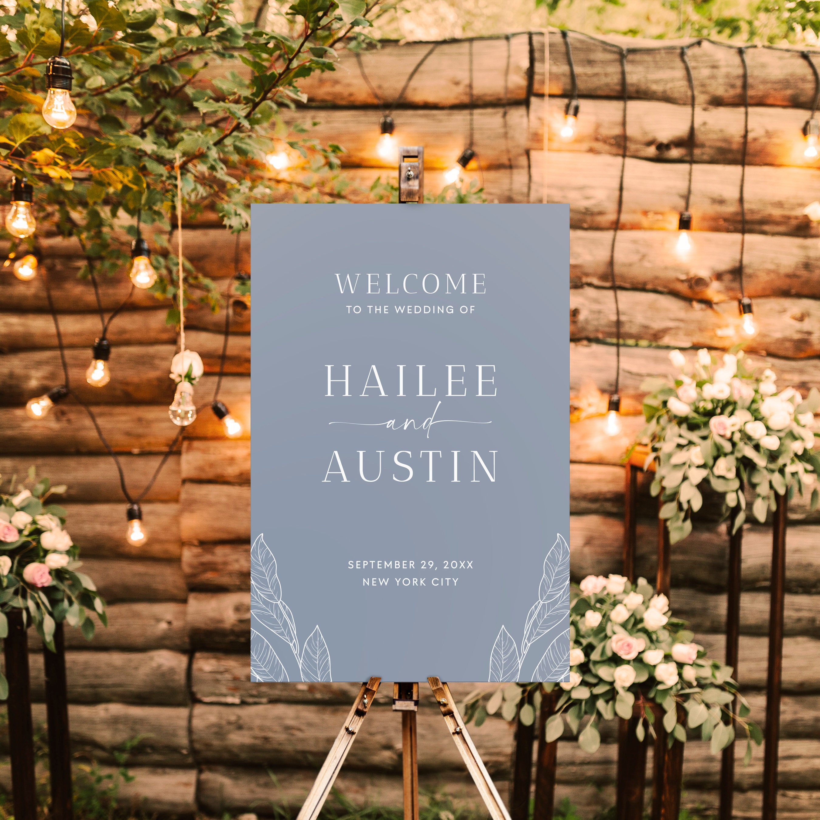 Dusty Blue Wedding Welcome Sign Template Fully Editable, Boho Pale Blue ...