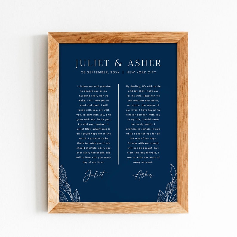 Navy Blue Wedding Vows Home Wall Art Poster Sign Printable Template ...