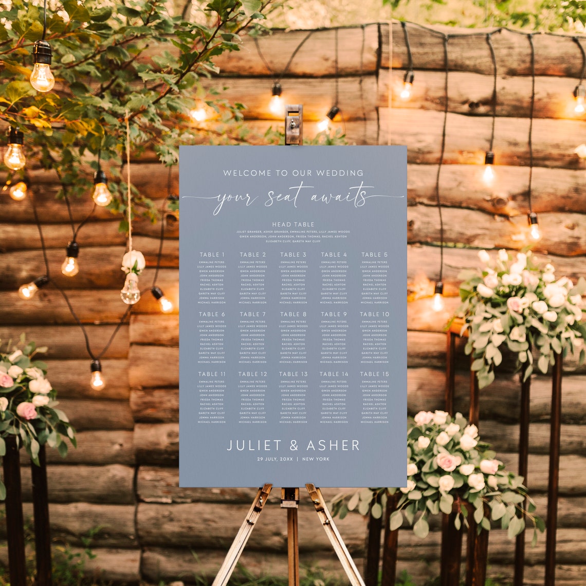 Dusty Blue Wedding Seating Chart Sign Template, Editable Printable ...