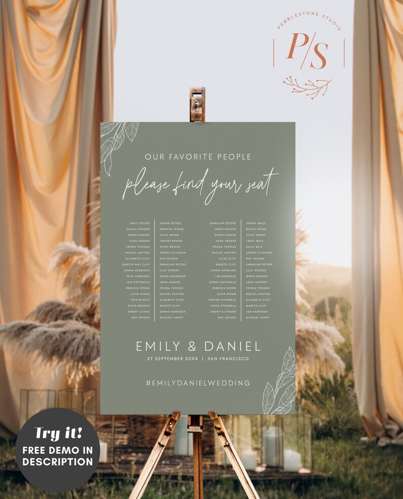 Sage Wedding Banquet Table Seating Chart, Minimalist Wedding Seating ...