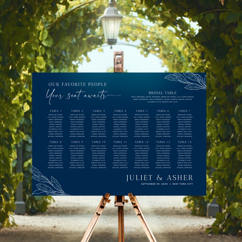 Rustic Navy Blue Landscape Wedding Seating Chart Sign Editable Template ...