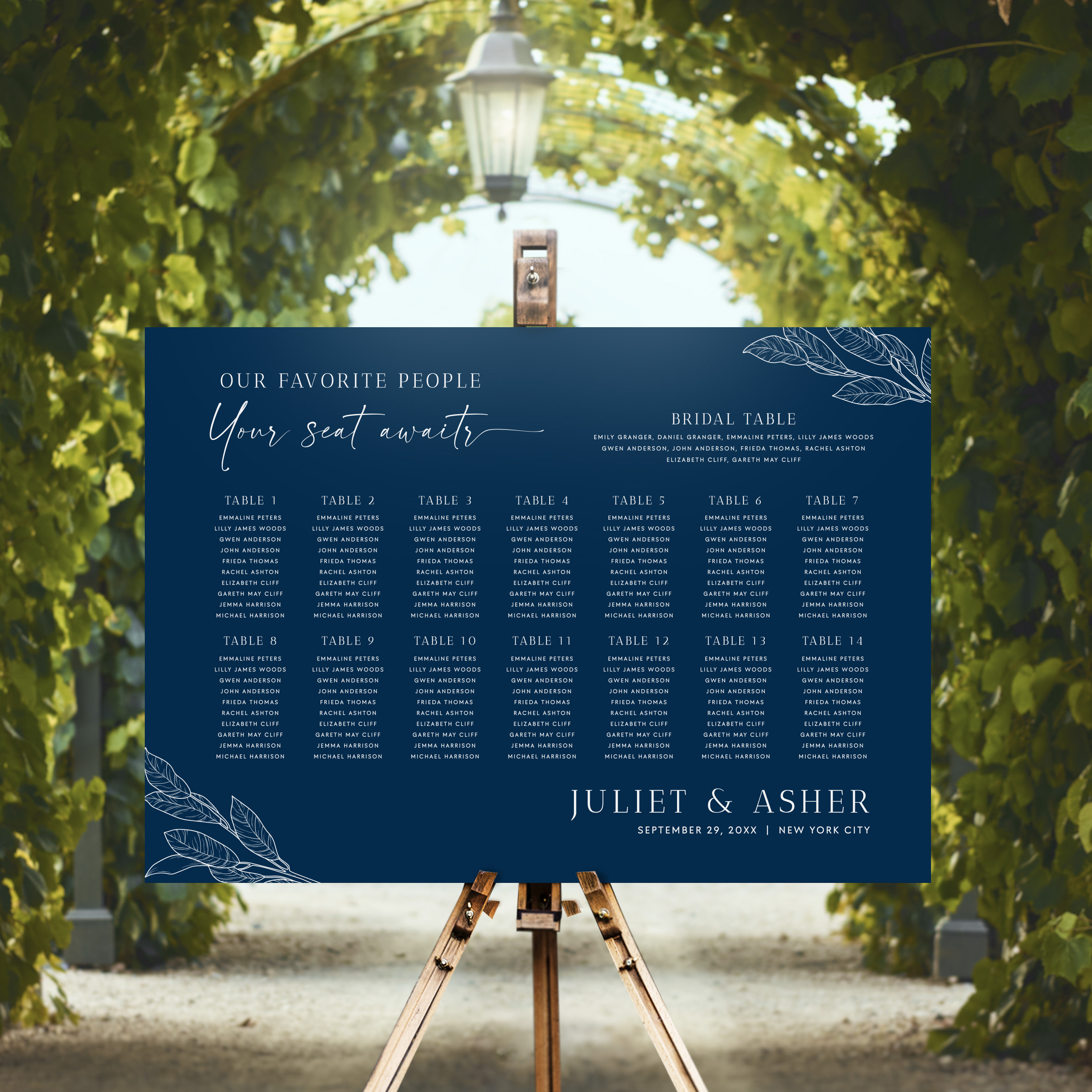 Rustic Navy Blue Landscape Wedding Seating Chart Sign Editable Template ...