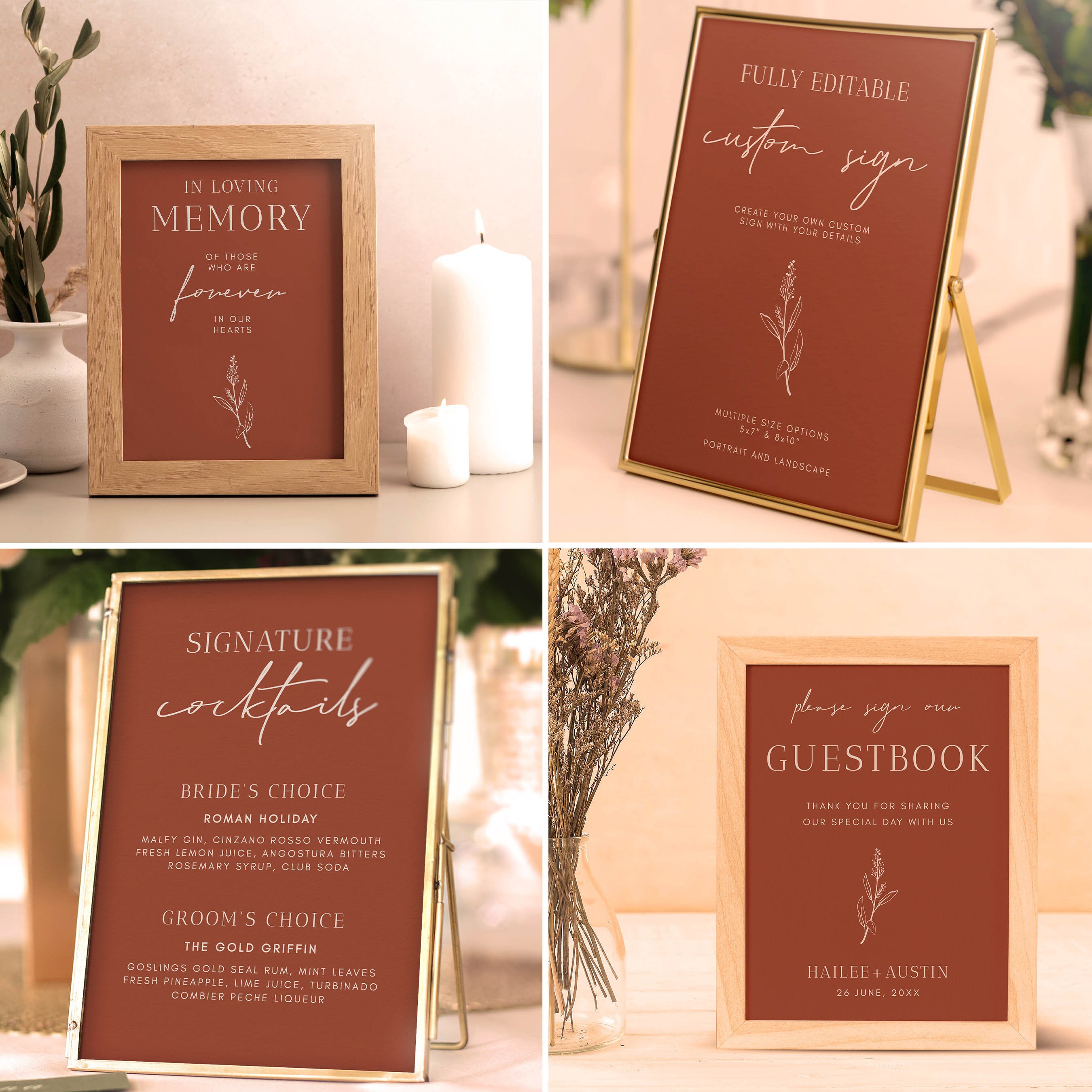 Terracotta Wedding Sign Templates Bundle Editable Modern Minimalist ...