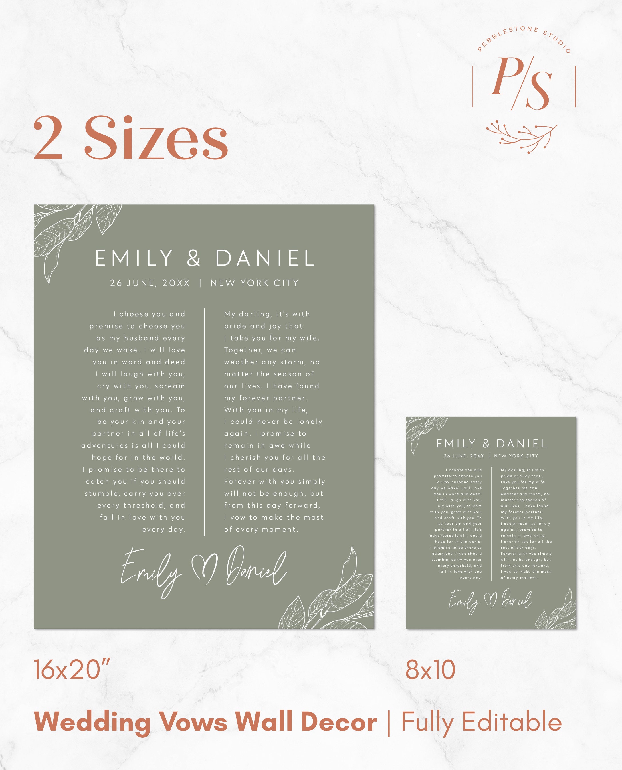 Sage Green Wedding Vows Wall Decor Editable Template Minimalist Wedding ...