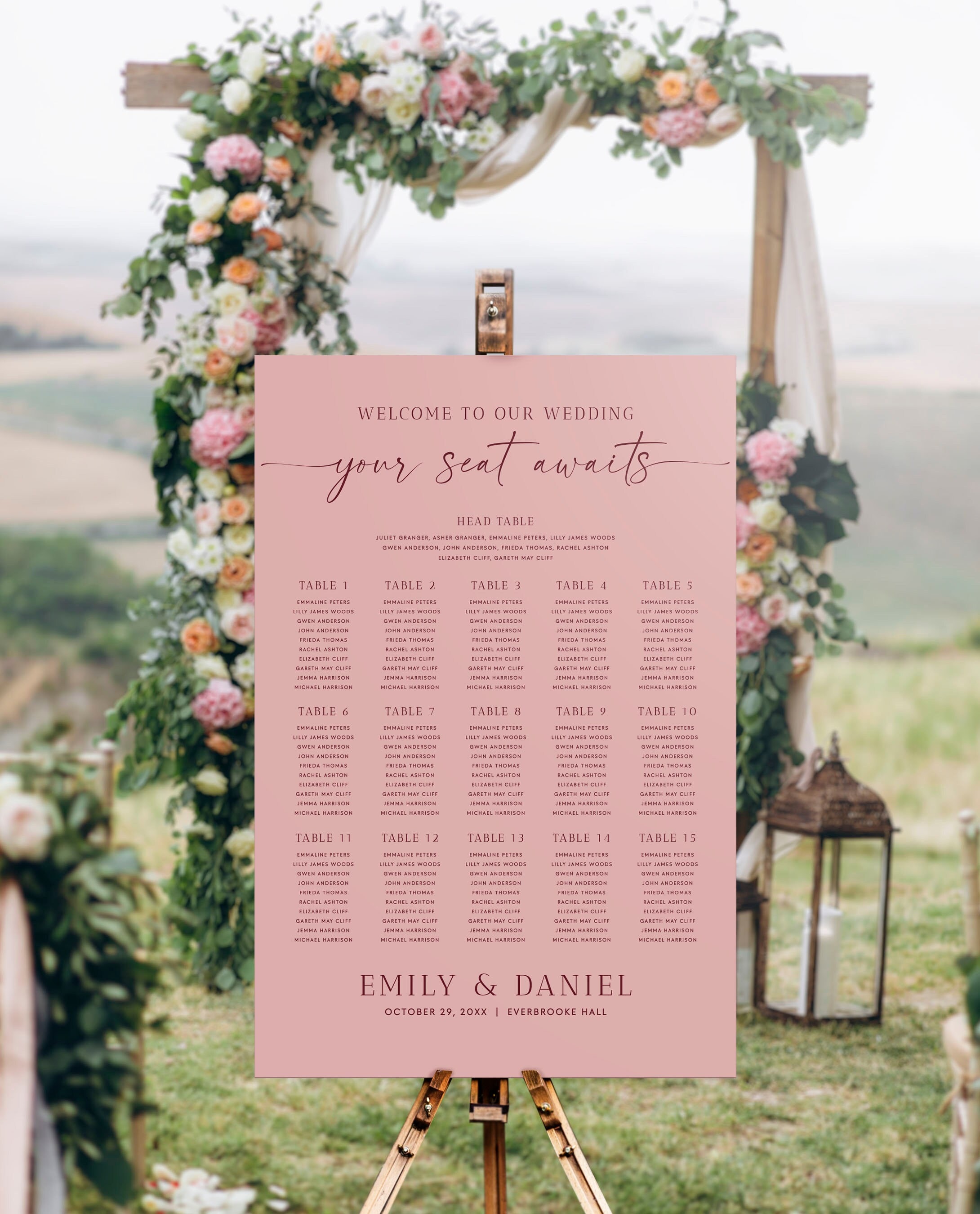 Rose Pink Wedding Seating Chart Sign Editable Template Dusty Pale Pink ...