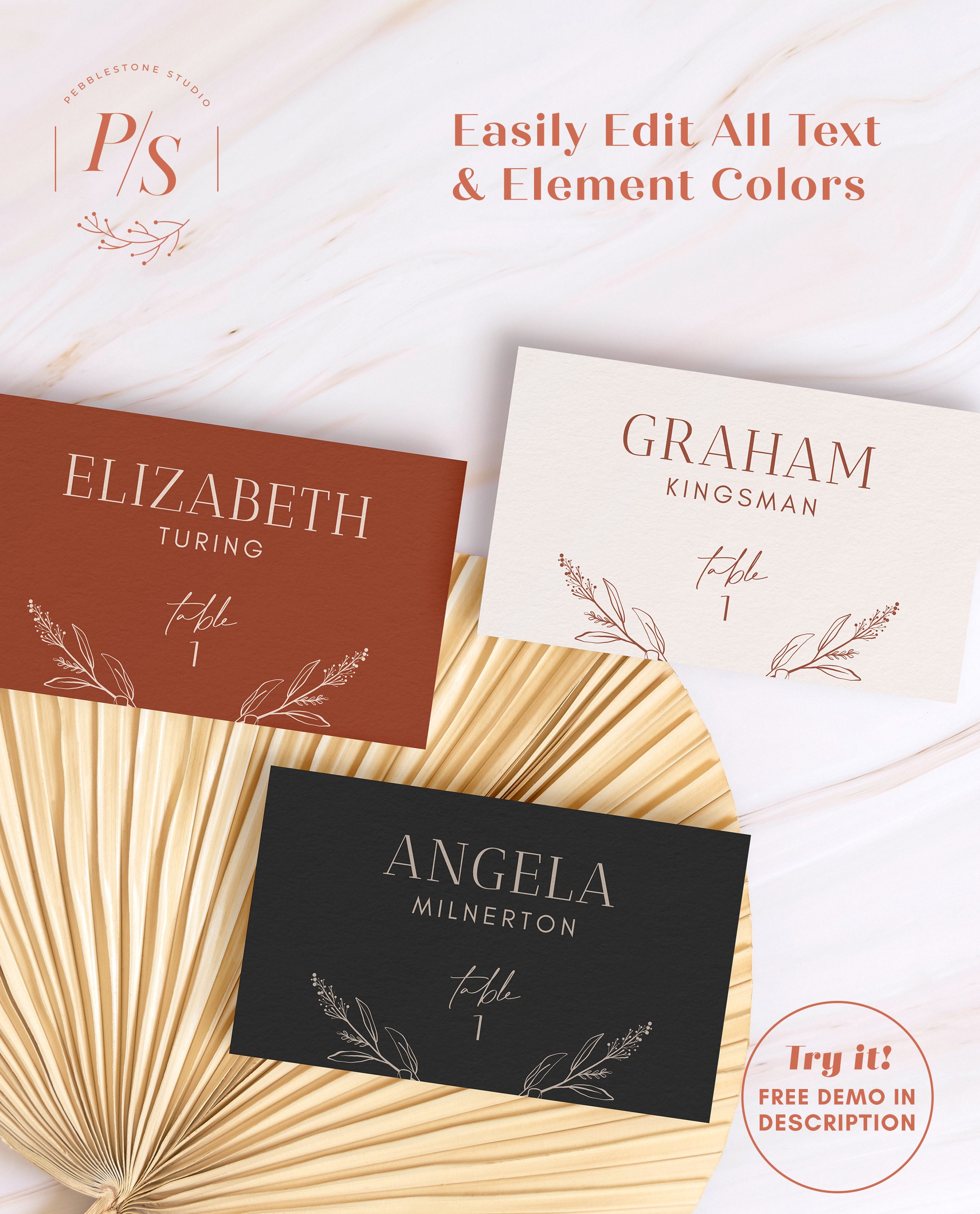Terracotta Wedding Table Place Card Template, Editable Tented Place ...