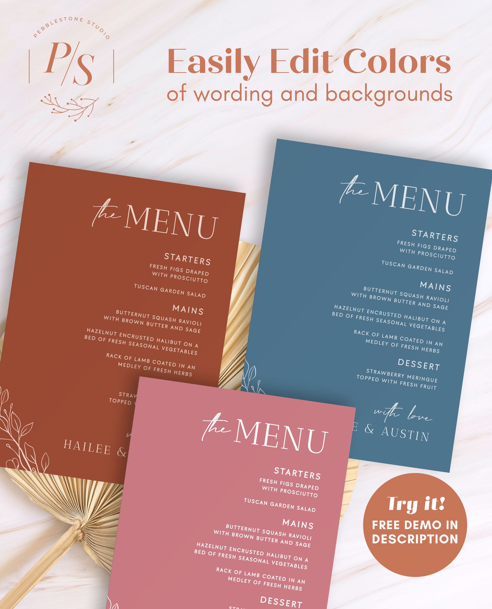 Burnt Orange Small Wedding Menu Table Sign Editable Template ...