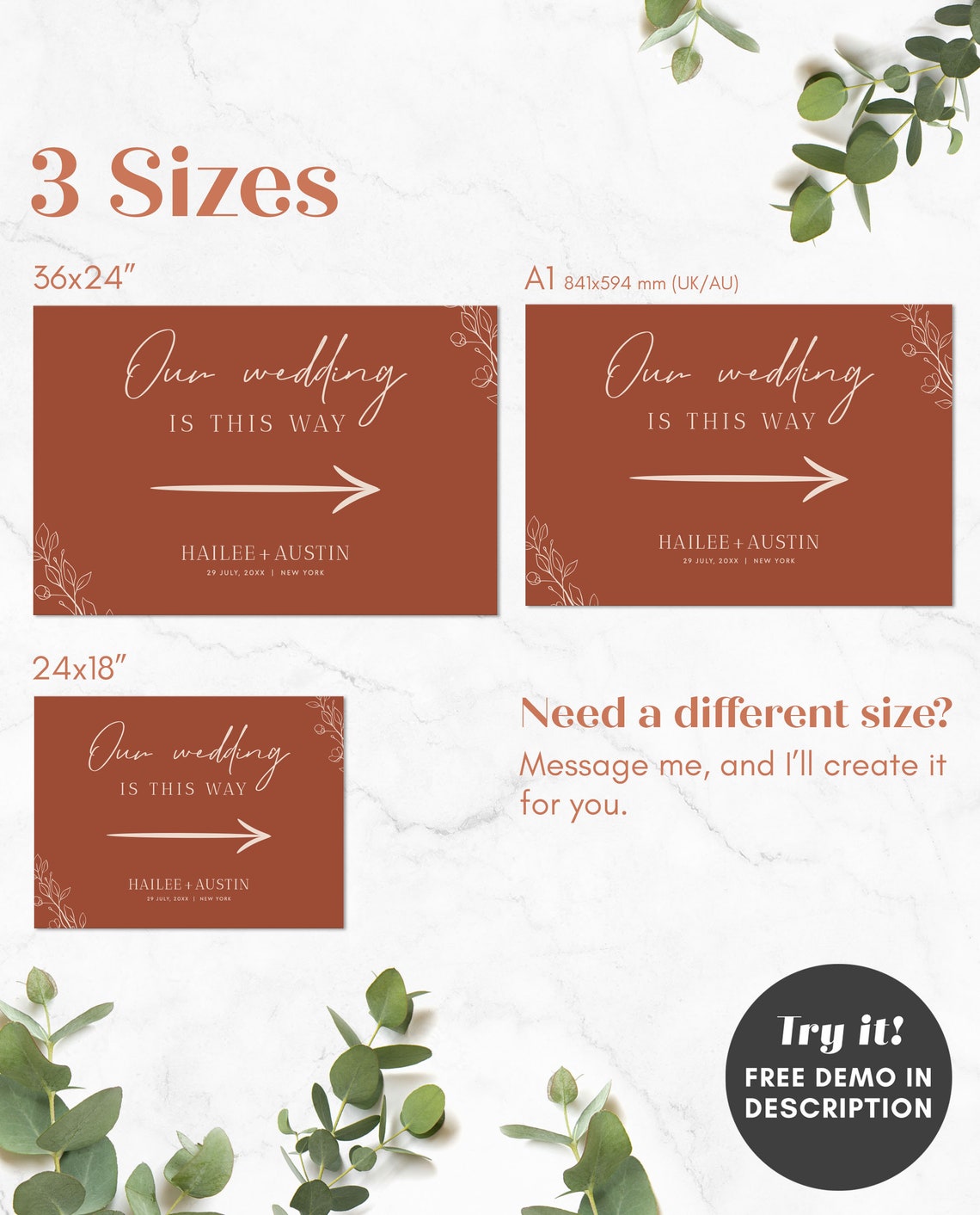 Burnt Orange Wedding Directions Sign Editable Template, Printable ...