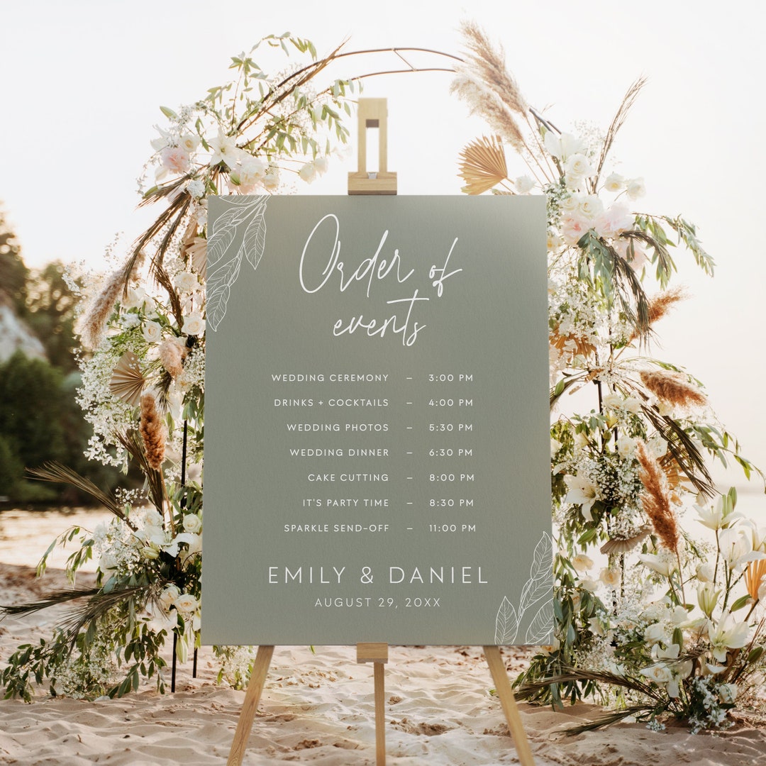 Sage Green Order of Events Sign, Wedding Ceremony Timeline Poster ...