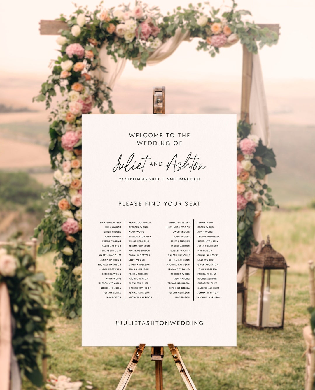 Wedding Banquet Table Seating Chart Sign, Minimalist Seating Plan ...