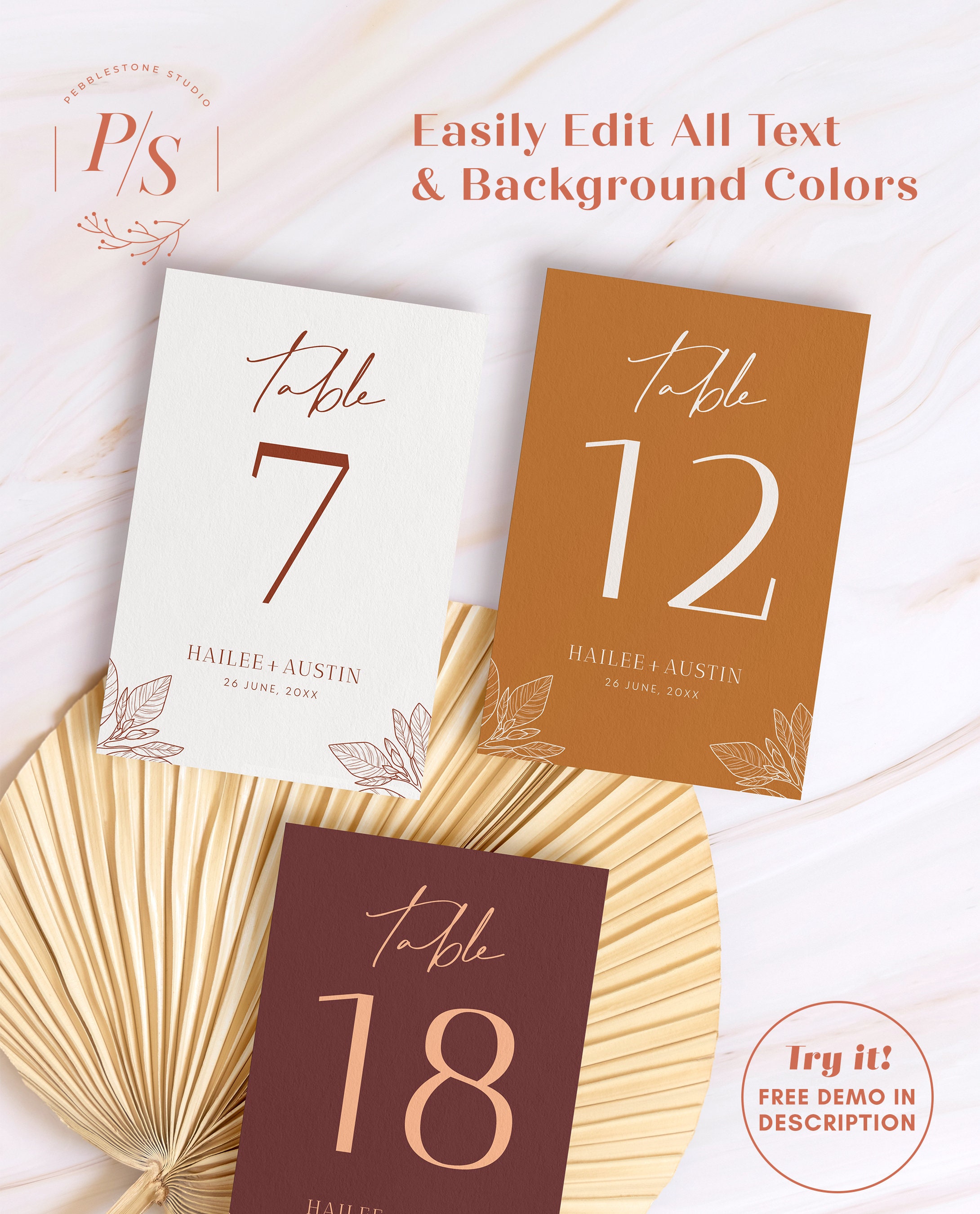 Modern Boho Wedding Table Numbers Template, Minimalist Wedding Table ...