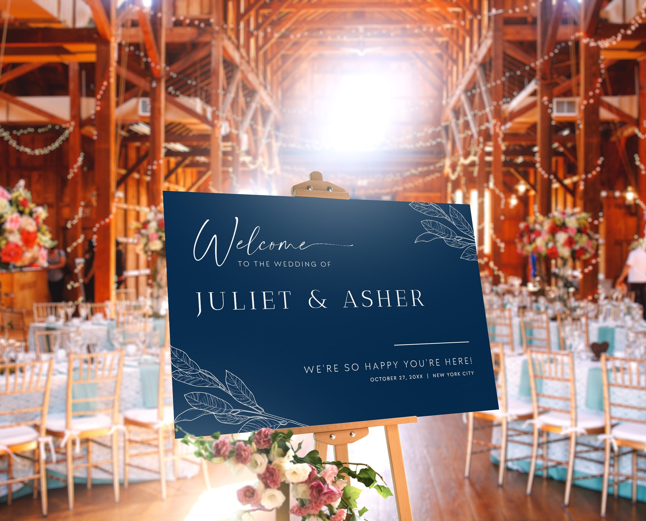 Large Boho Blue Welcome Sign Wedding Template Editable - Etsy