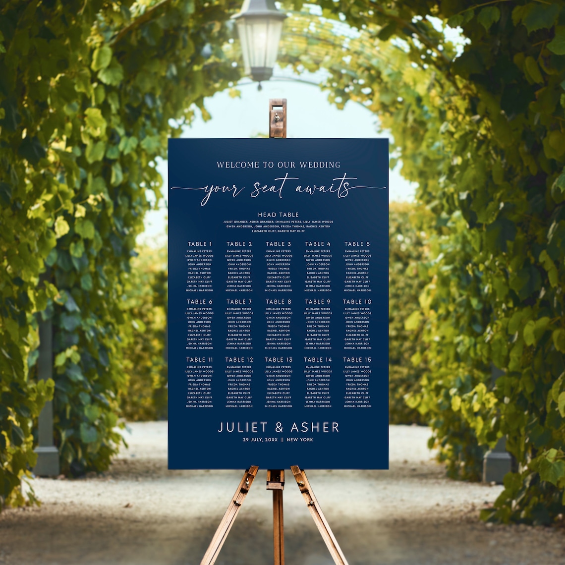 Navy Blue Wedding Seating Chart Sign Editable Template, Printable ...