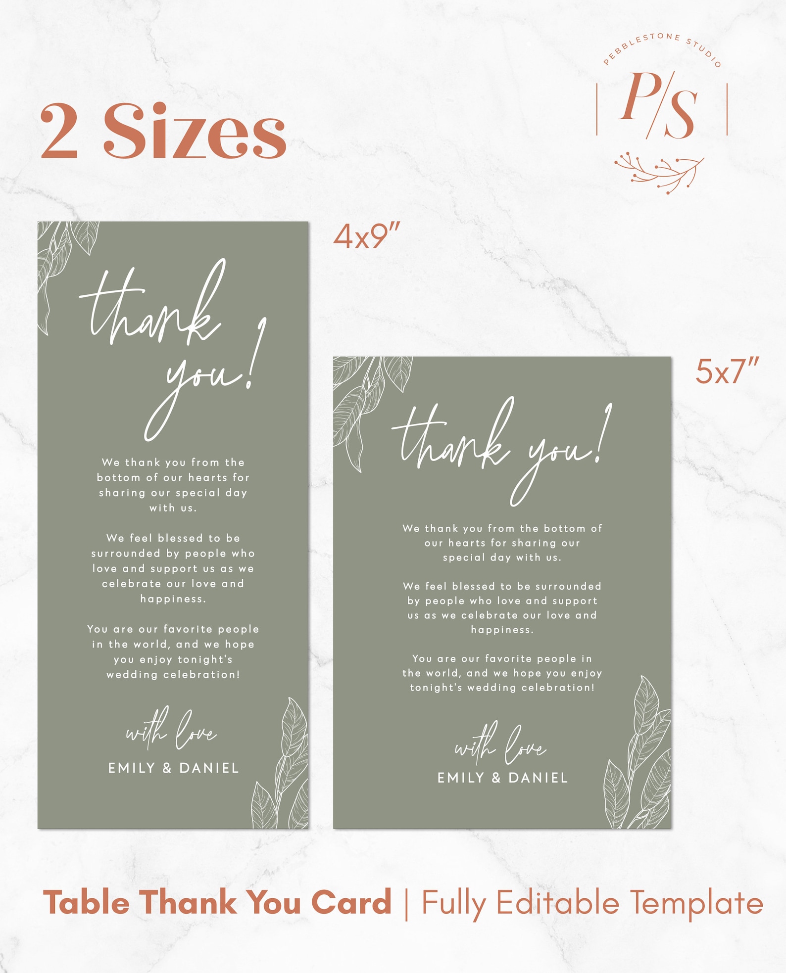Sage Wedding Table Thank You Note Template | Minimalist Thank You ...