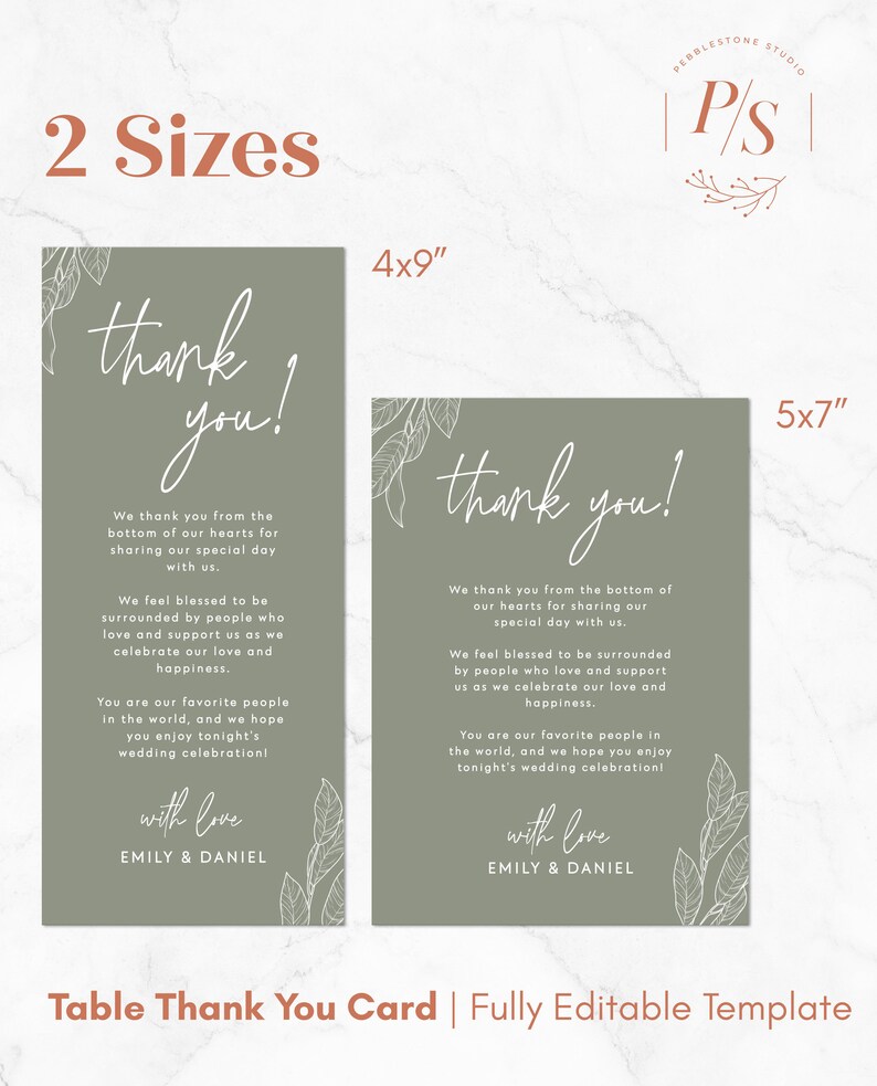 Sage Wedding Table Thank You Note Template Minimalist Thank You Napkin ...