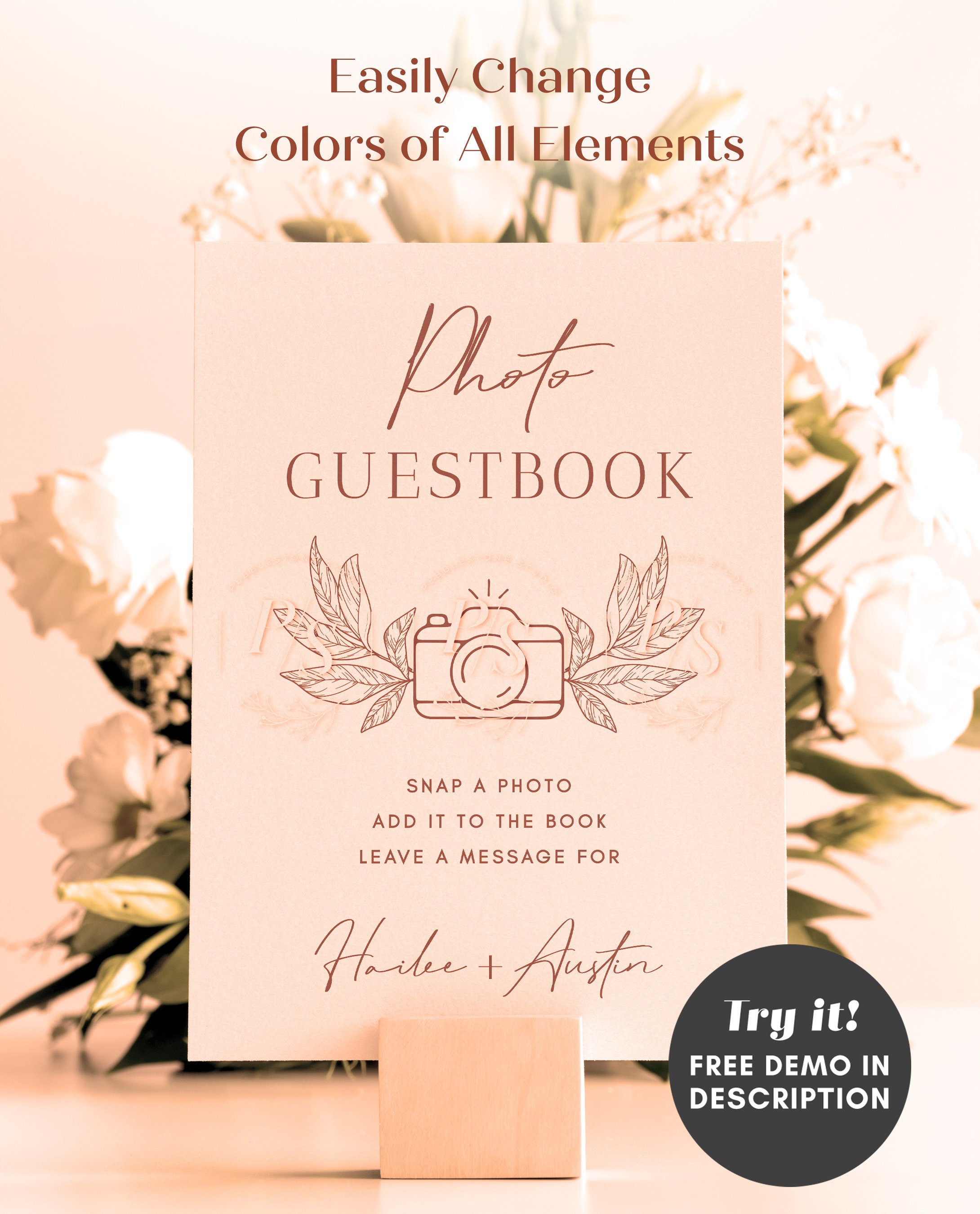 Editable Photo Guestbook Sign Template for Terracotta Wedding, Burnt ...
