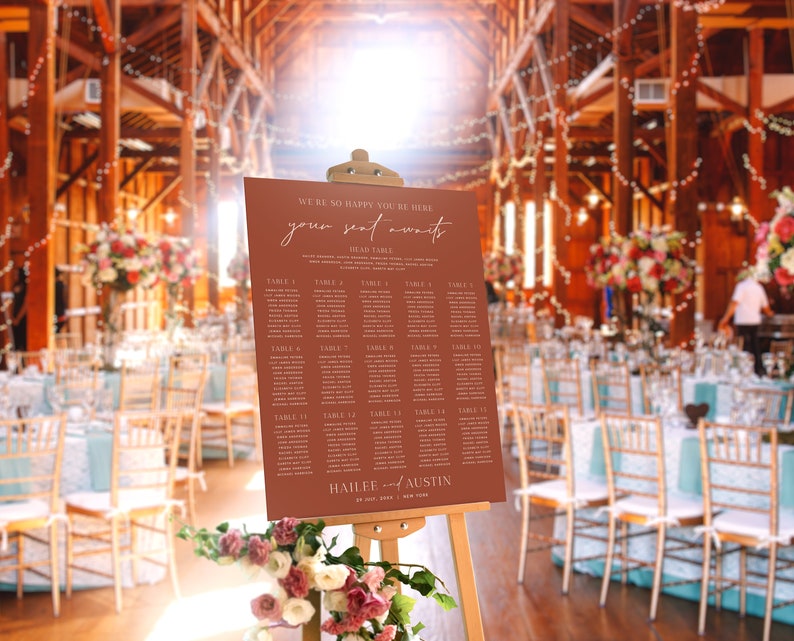 Burnt Orange Seating Chart Sign Template, Wedding Seating Plan Poster ...