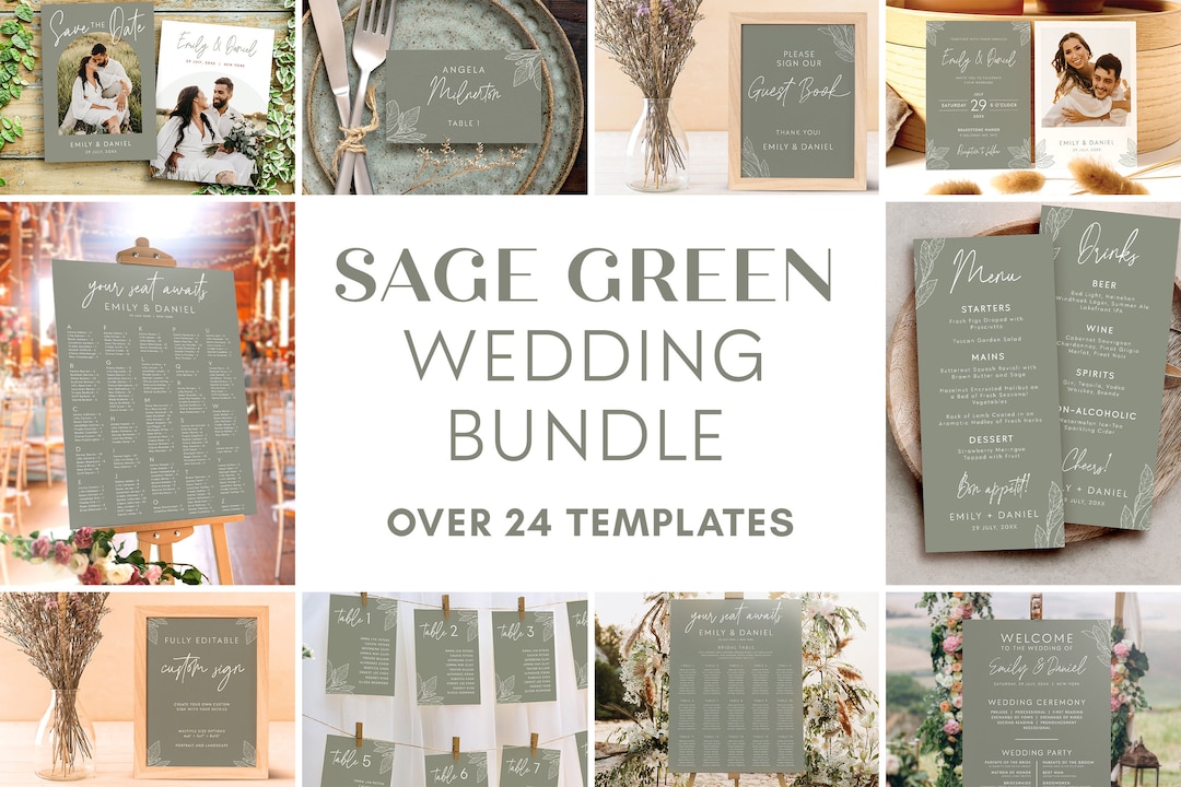 Sage Green Wedding Templates Bundle Suite, Wedding Signage Suite ...