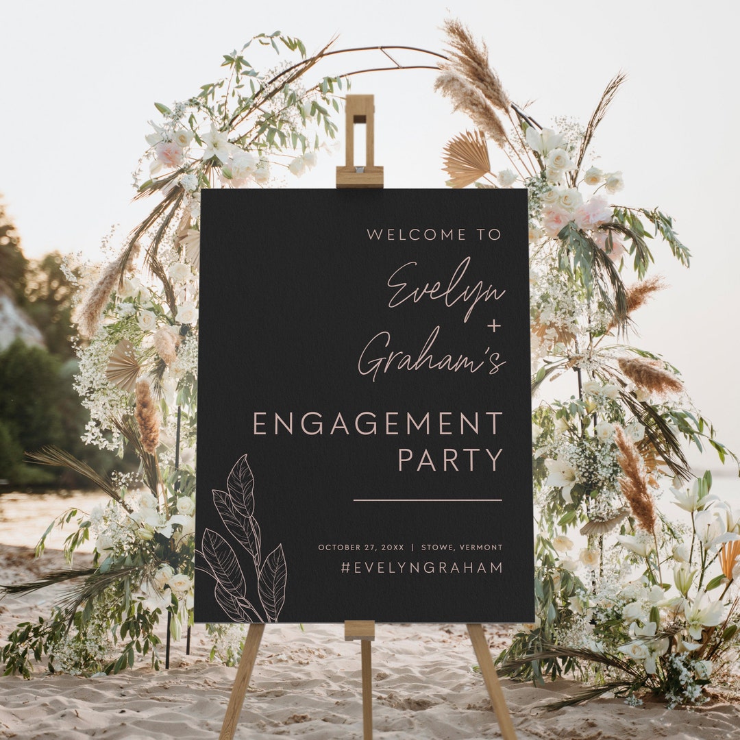 Rose Gold Engagement Party Welcome Easel Sign, Minimalist Engagement ...