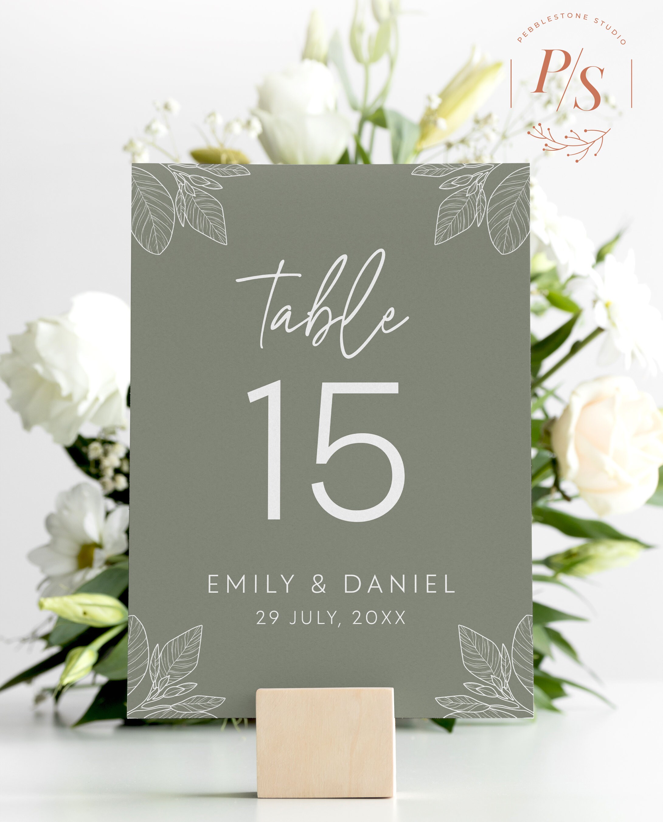 Sage Green Table Numbers Signs | Wedding Table Number Card Template ...