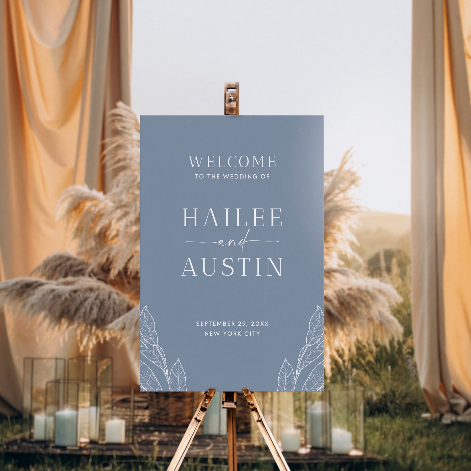Dusty Blue Wedding Welcome Sign Template Fully Editable, Boho Pale Blue ...
