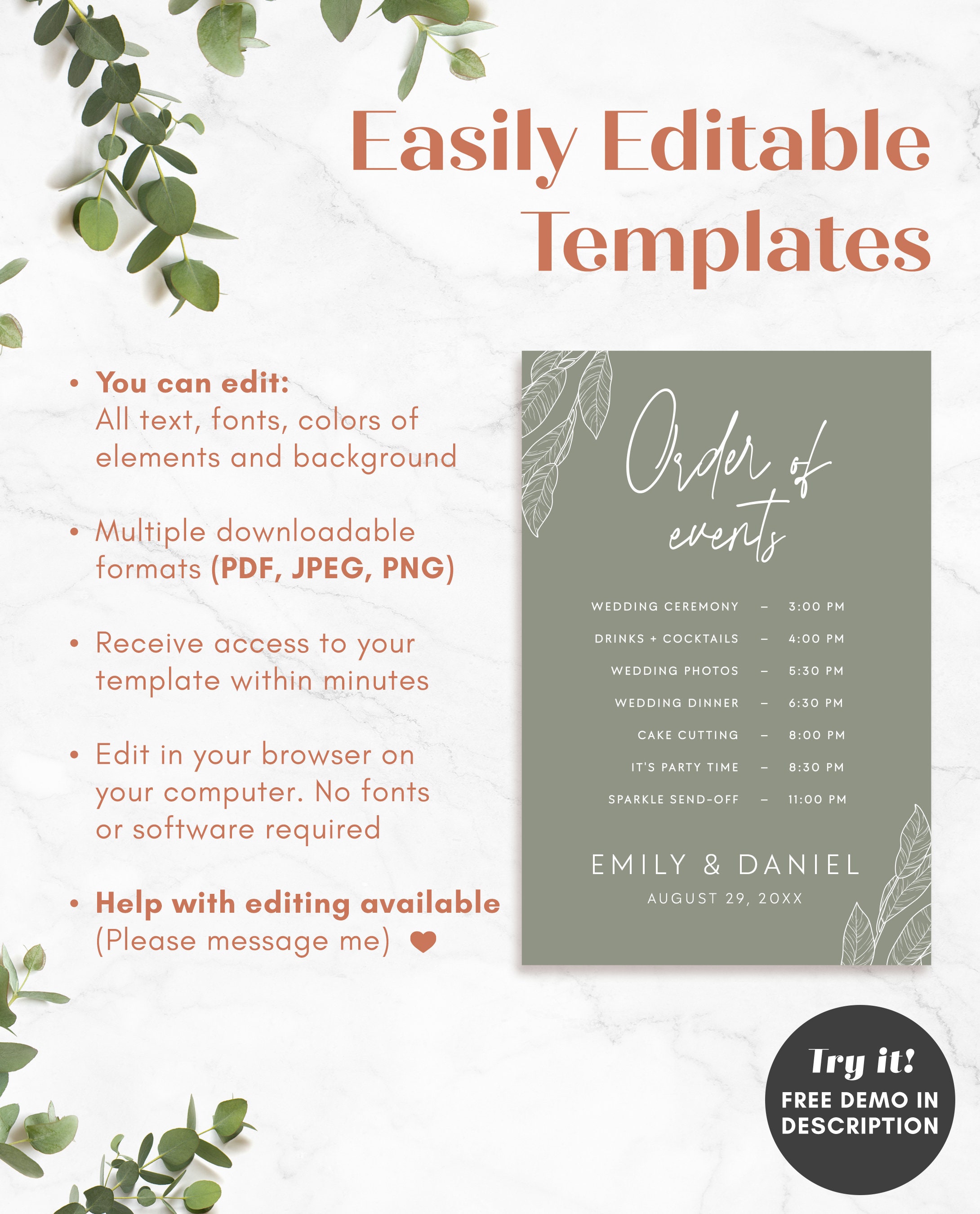 Sage Green Order of Events Sign, Wedding Ceremony Timeline Poster ...