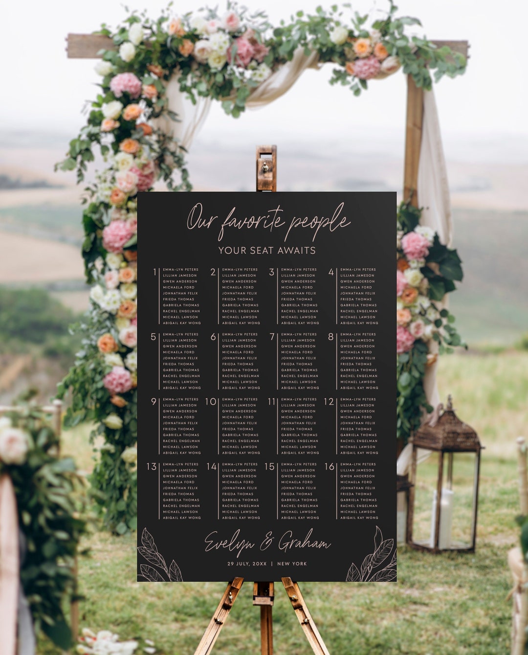 Boho Rose Gold Wedding Table Seating Layout Chart Template, Editable ...