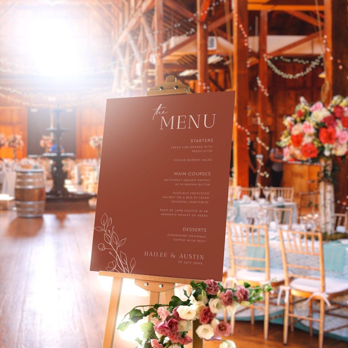 Large Burnt Orange Wedding Dinner Menu Sign Template Printable Wedding ...