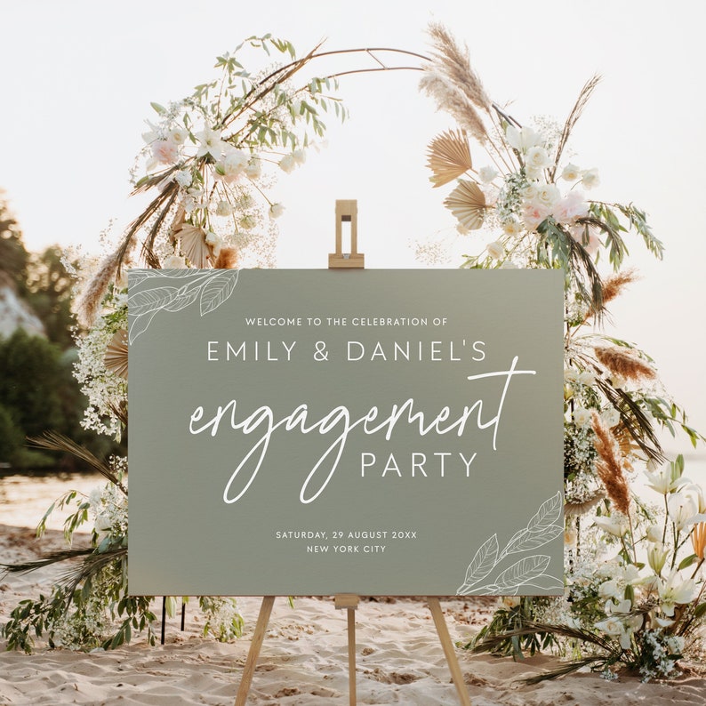 Sage Green Engagement Party Sign | Minimalist Engagement Welcome Sign ...