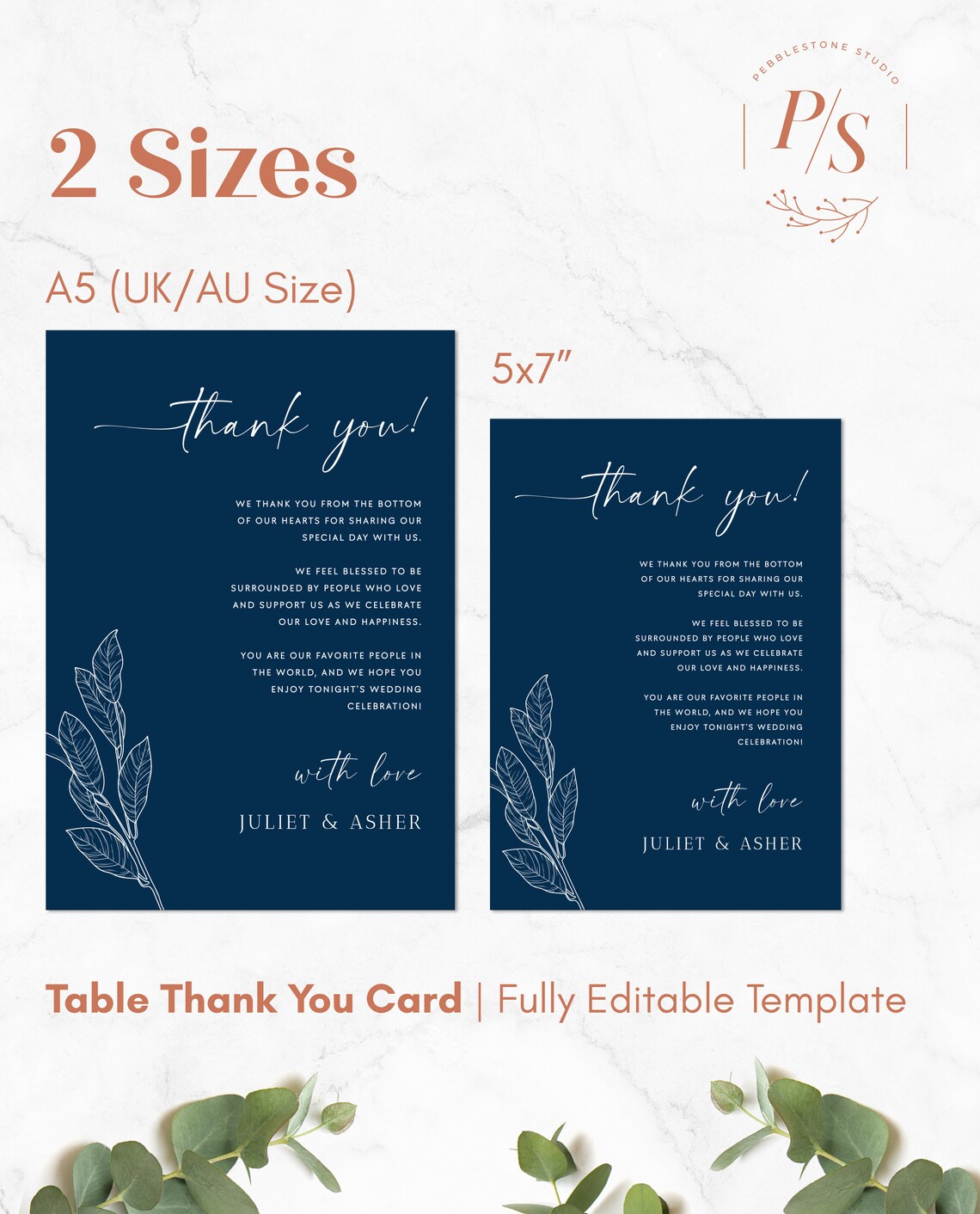 Rustic Blue Wedding Table Thank You Note Template Boho Blue - Etsy