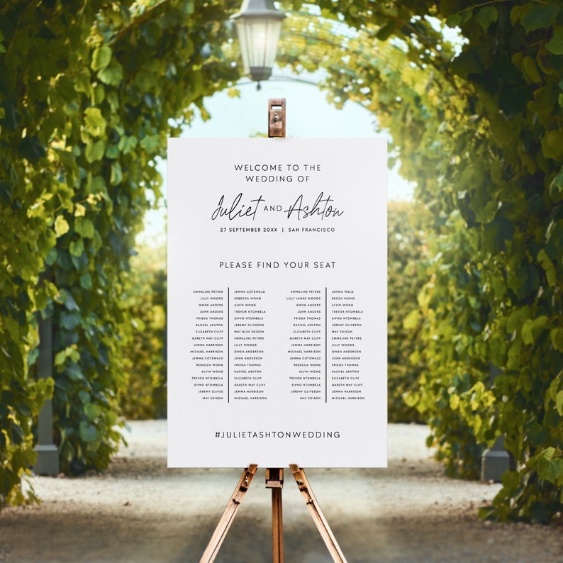 Wedding Banquet Table Seating Chart Sign, Minimalist Seating Plan ...