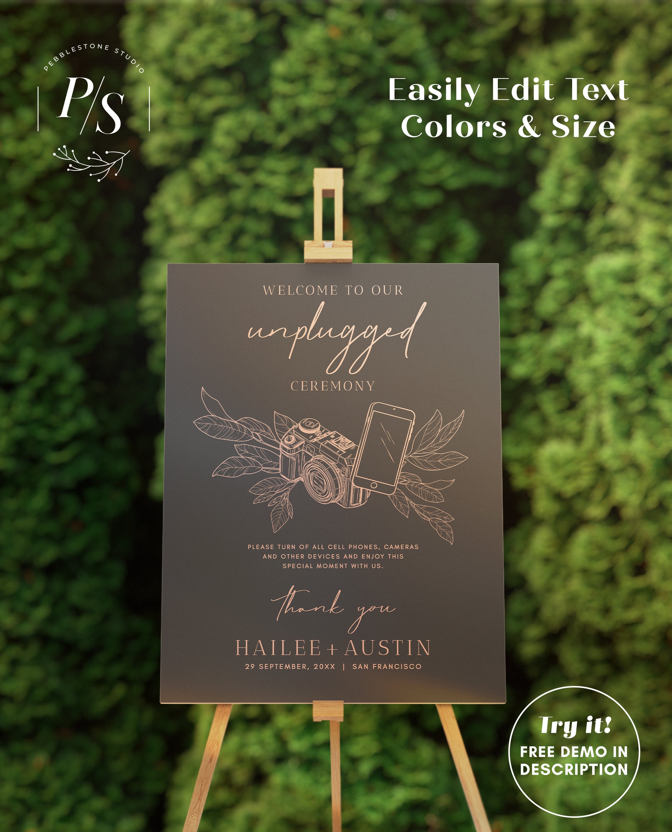 Burnt Orange Unplugged Ceremony Wedding Welcome Sign, Modern Minimalist ...