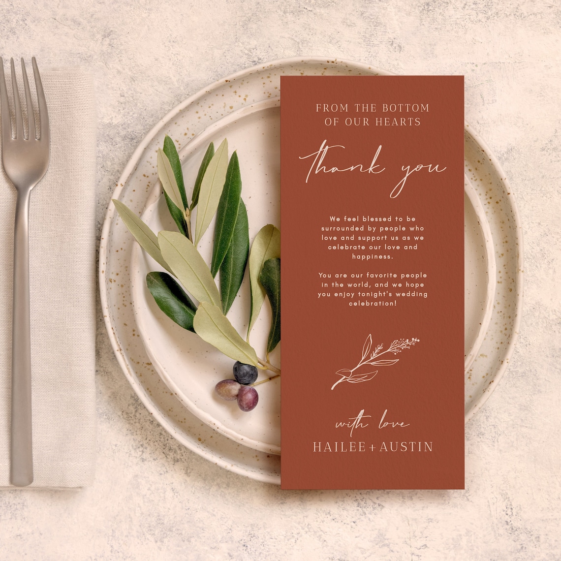 Terracotta Wedding Table Thank You Card Editable Thank You Note ...