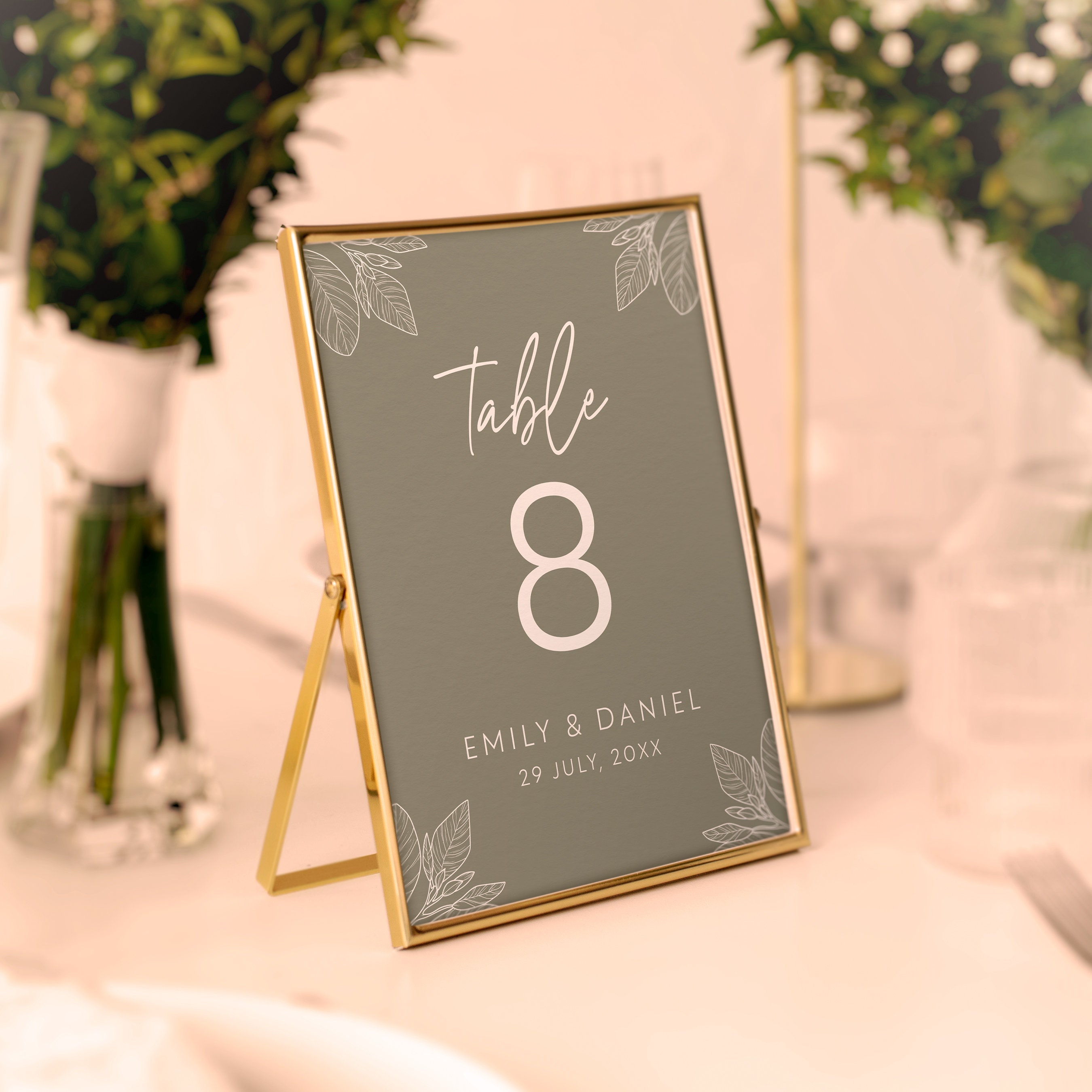 Sage Green Table Numbers Signs | Wedding Table Number Card Template ...
