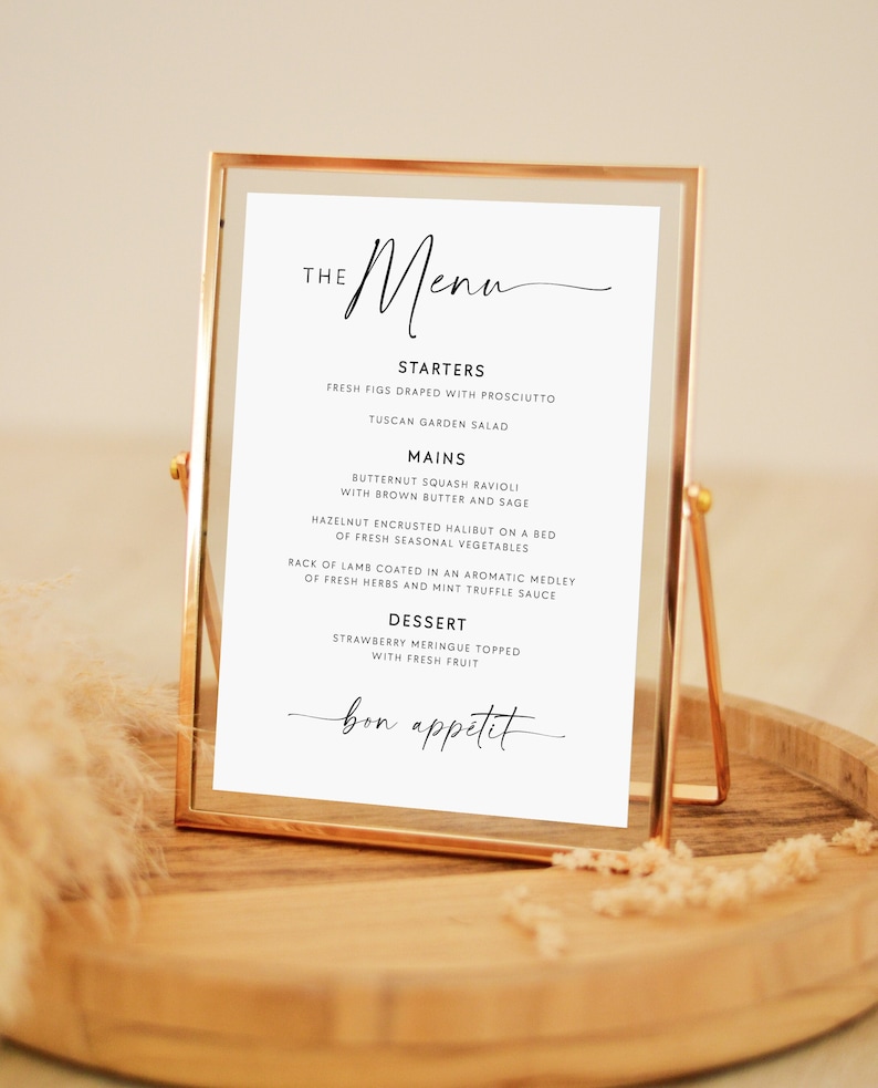 Small Wedding Menu Table Sign Minimalist Wedding Editable Template ...