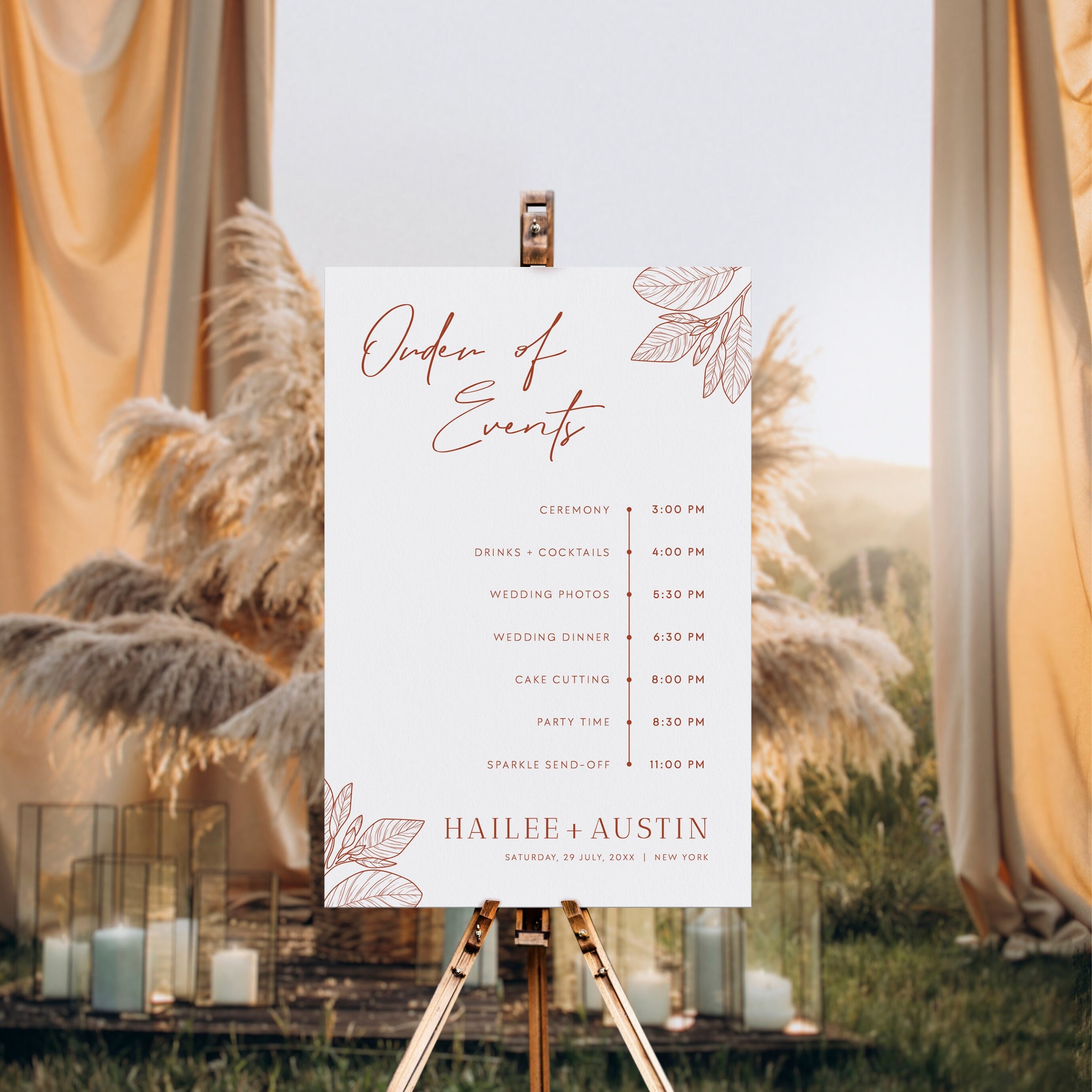Minimal Order of Events Sign Template Boho Chic Wedding - Etsy
