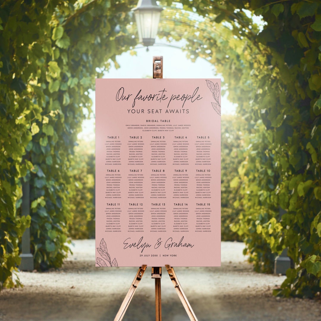 Rose Gold Wedding Table Seating Chart Sign Template, Modern Minimalist ...