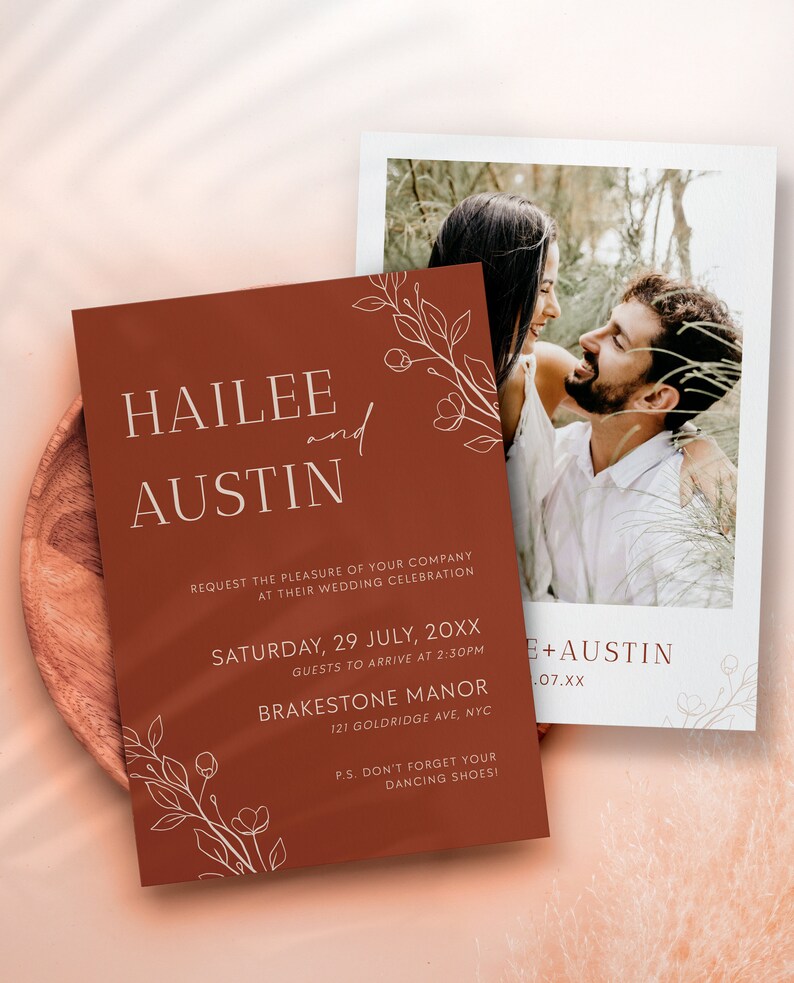 Editable Wedding Invitation Card Suite, Burnt Orange Wedding Invite ...