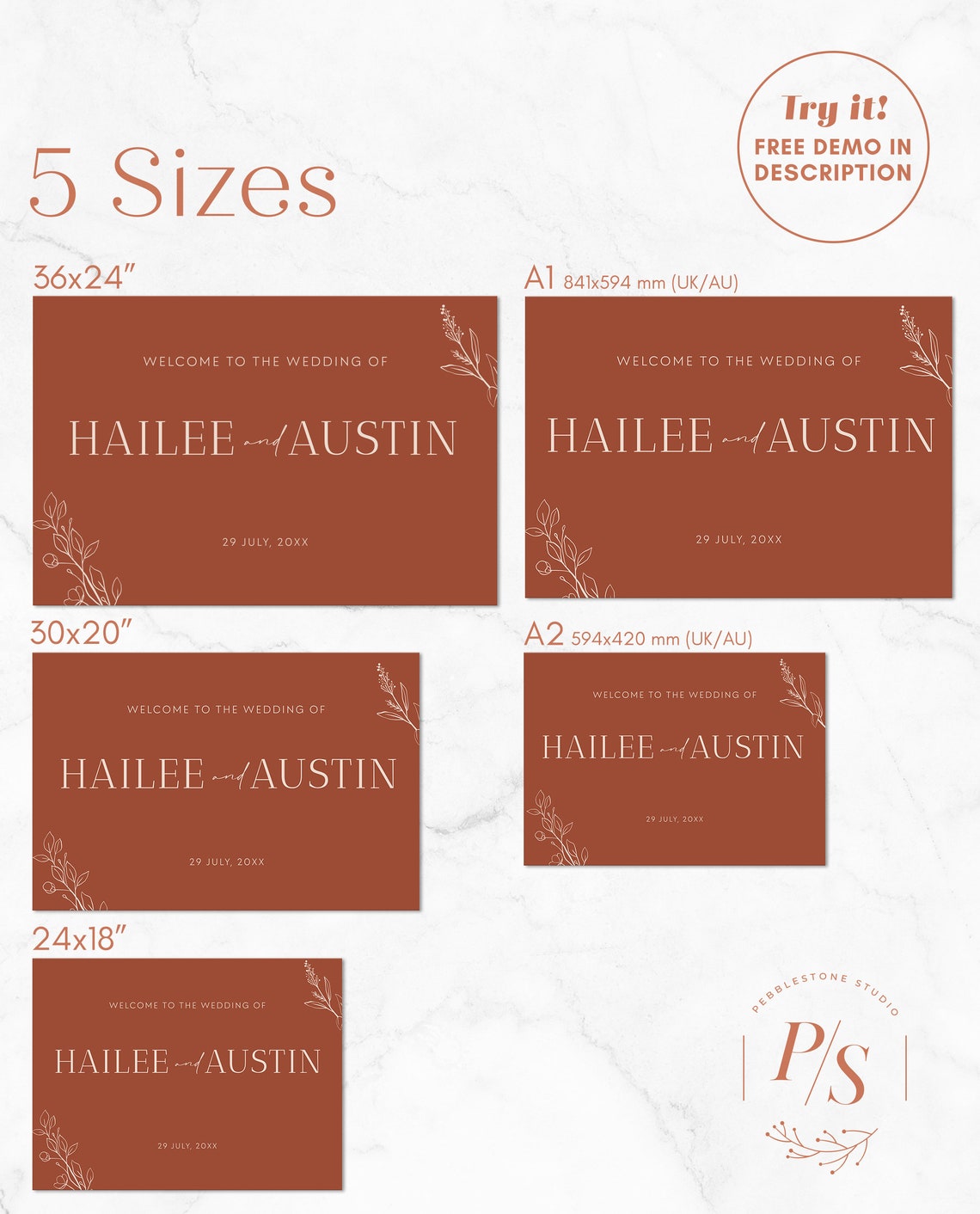 Large Burnt Orange Welcome Sign Wedding Template, Editable Reception ...
