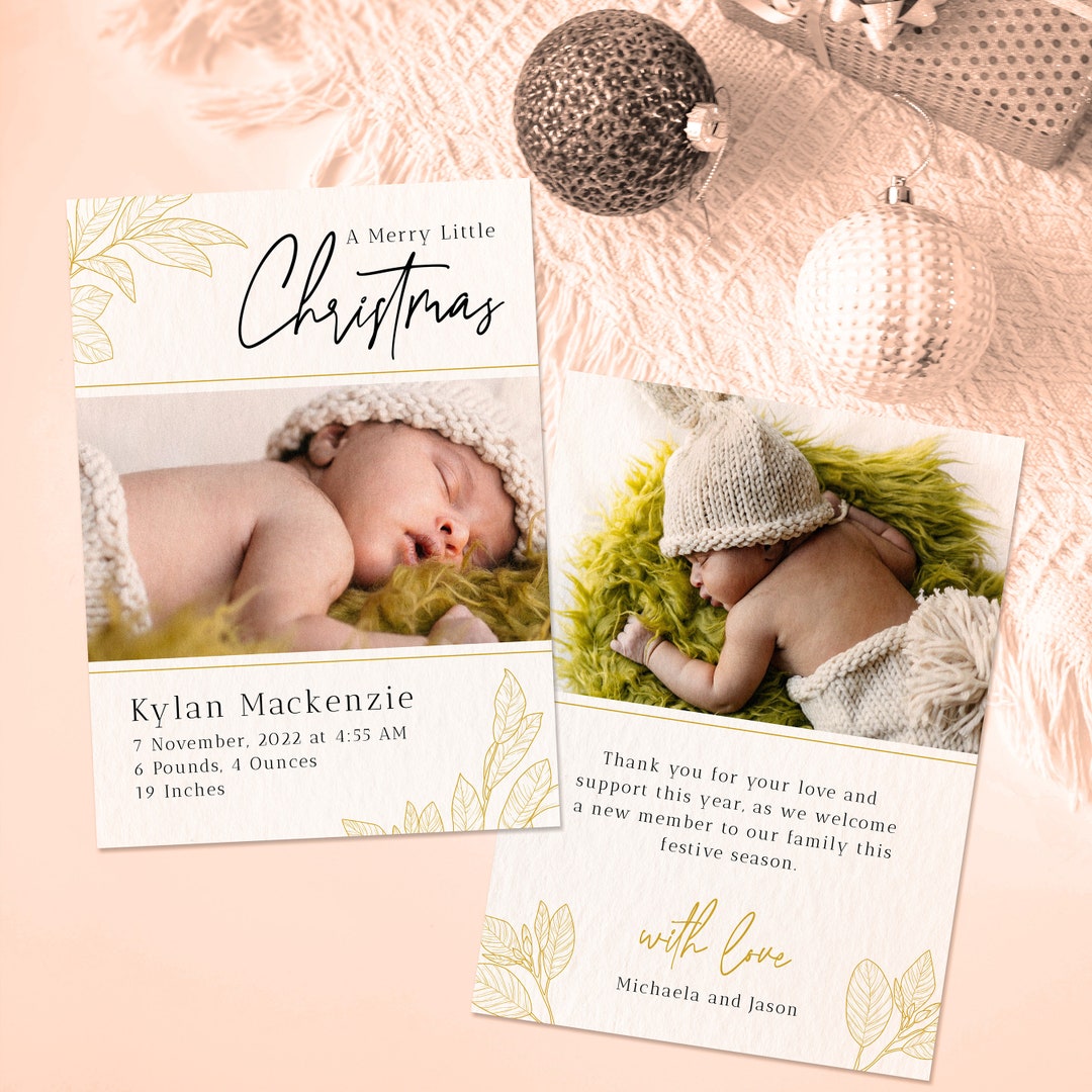 Newborn Christmas Baby Announcement Card Template and Birth Stats | A ...