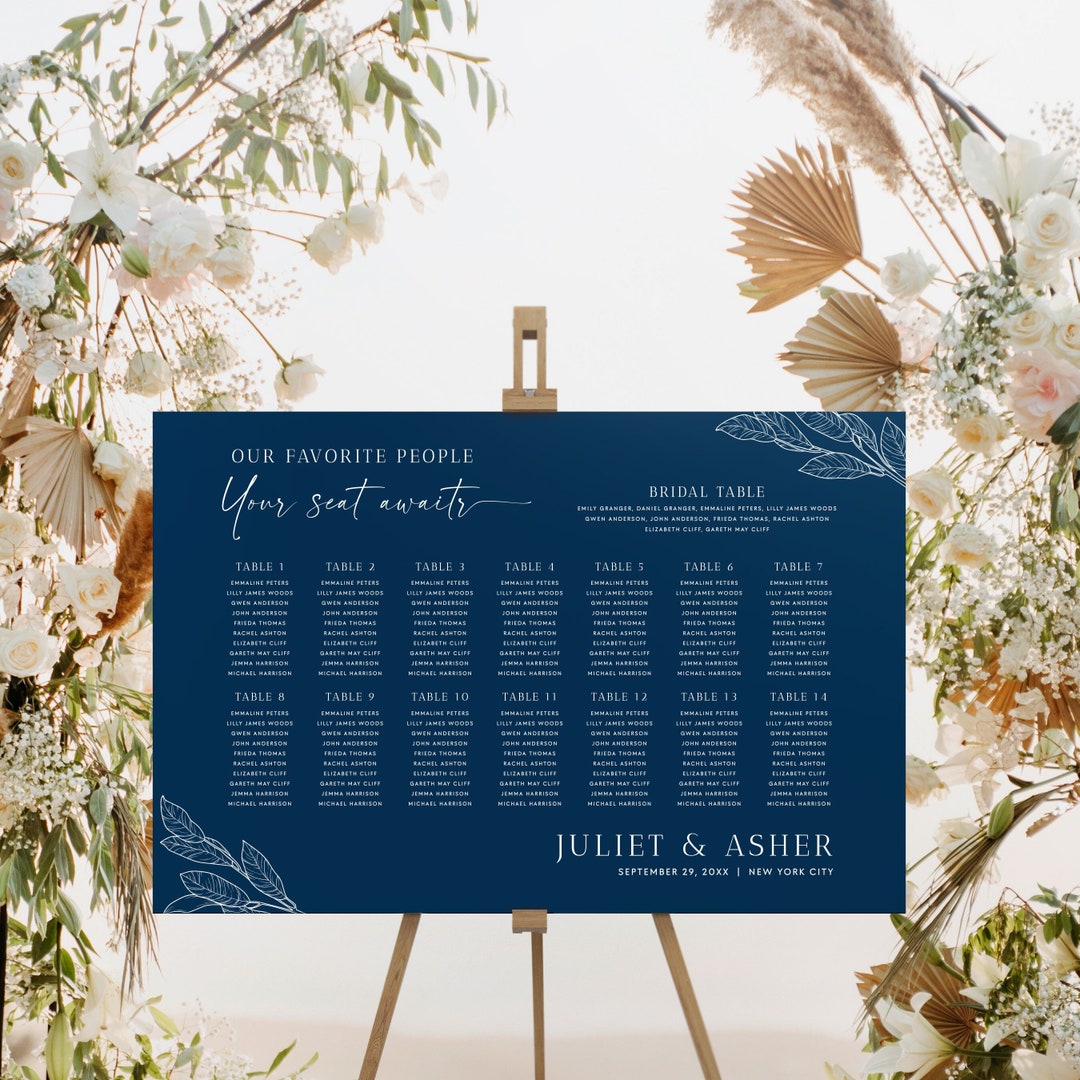 Rustic Navy Blue Landscape Wedding Seating Chart Sign Editable Template ...