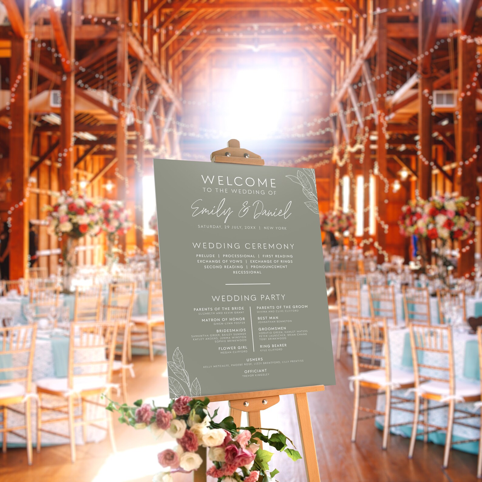 Sage Green Wedding Ceremony Program Sign Template, Large Modern Wedding ...