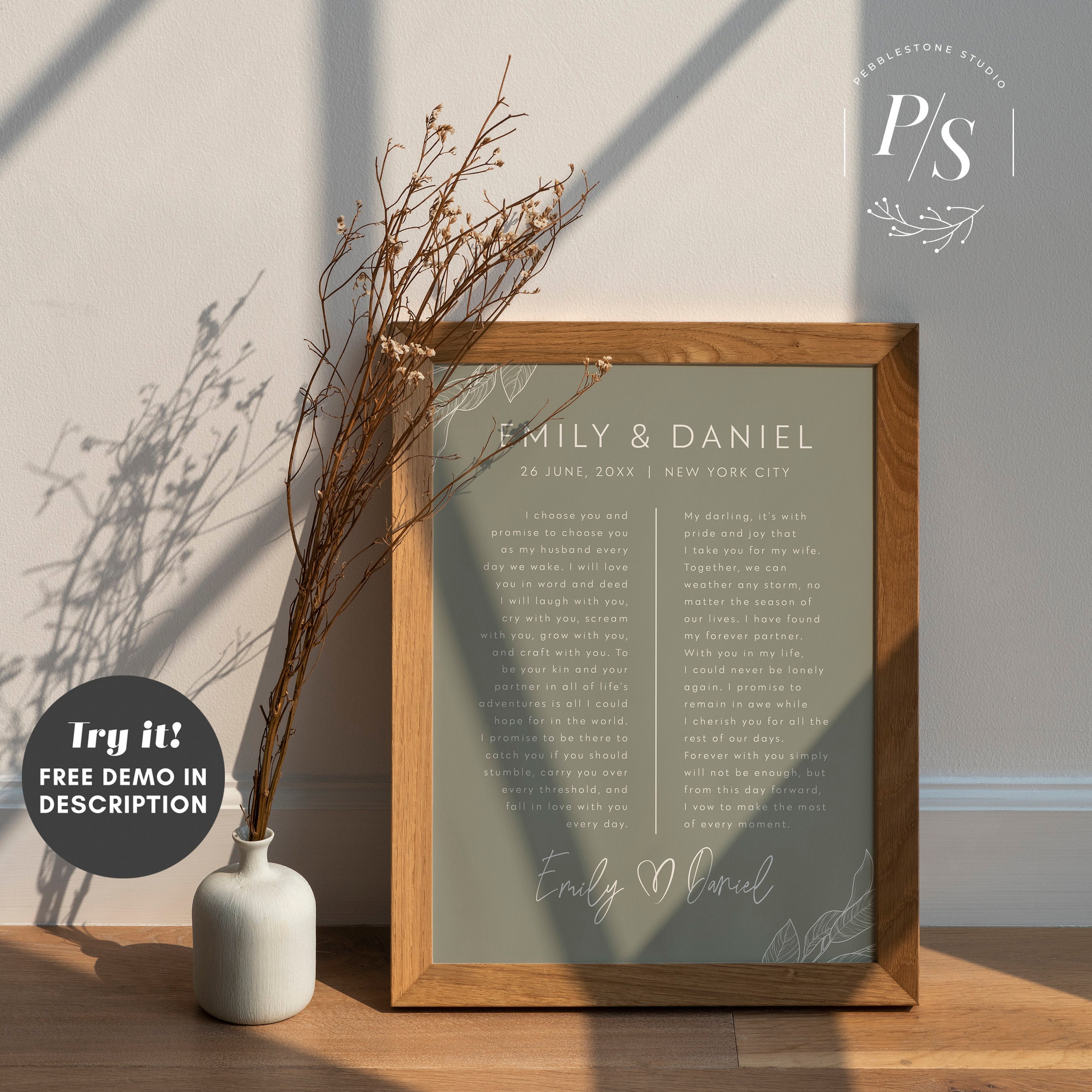 Sage Green Wedding Vows Wall Decor Editable Template Minimalist Wedding ...