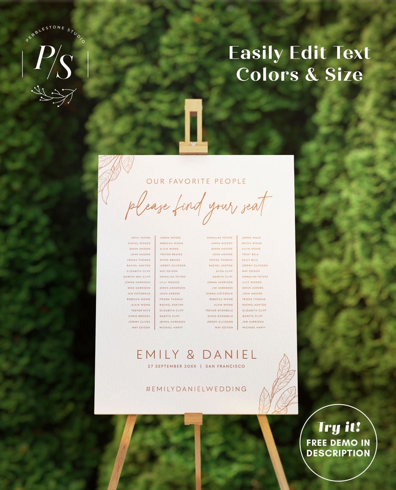 Sage Wedding Banquet Table Seating Chart, Minimalist Wedding Seating ...