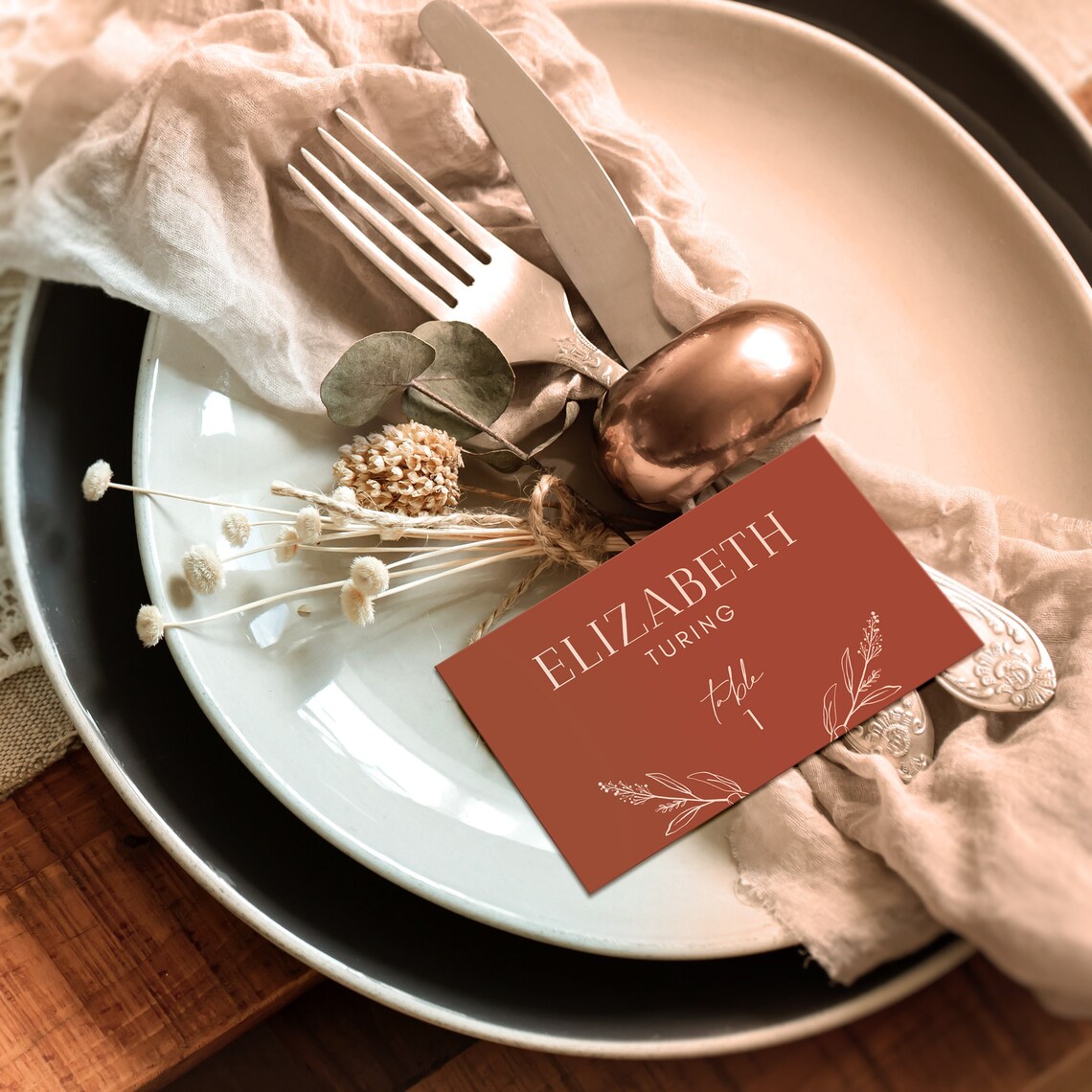 Terracotta Wedding Table Place Card Template, Editable Tented Place ...