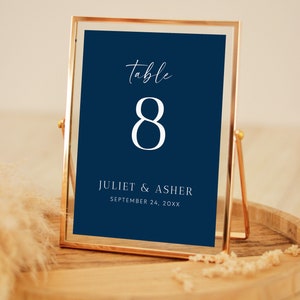 Boho Blue Wedding Table Number Cards Signs Templates, Navy Blue Table ...