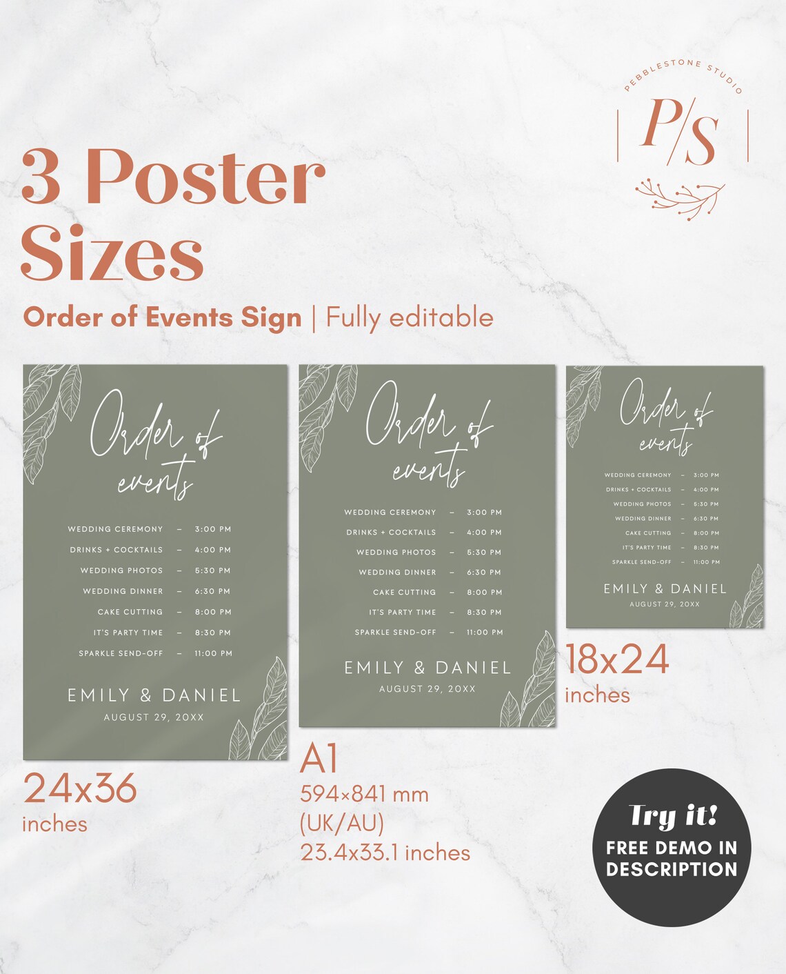 Sage Green Order of Events Sign, Wedding Ceremony Timeline Poster ...