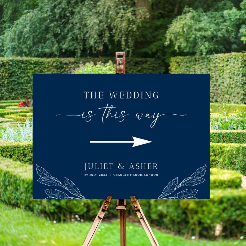 Rustic Navy Blue Wedding Directions Sign Editable Template, Reception ...