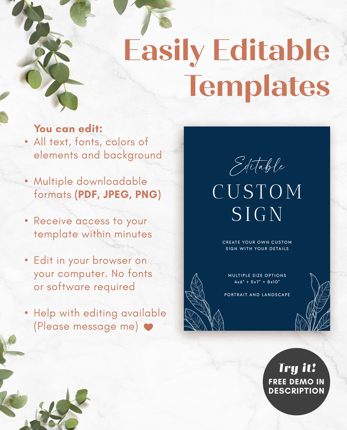 Rustic Navy Blue Wedding Custom Small Editable Sign Template, Boho Blue ...