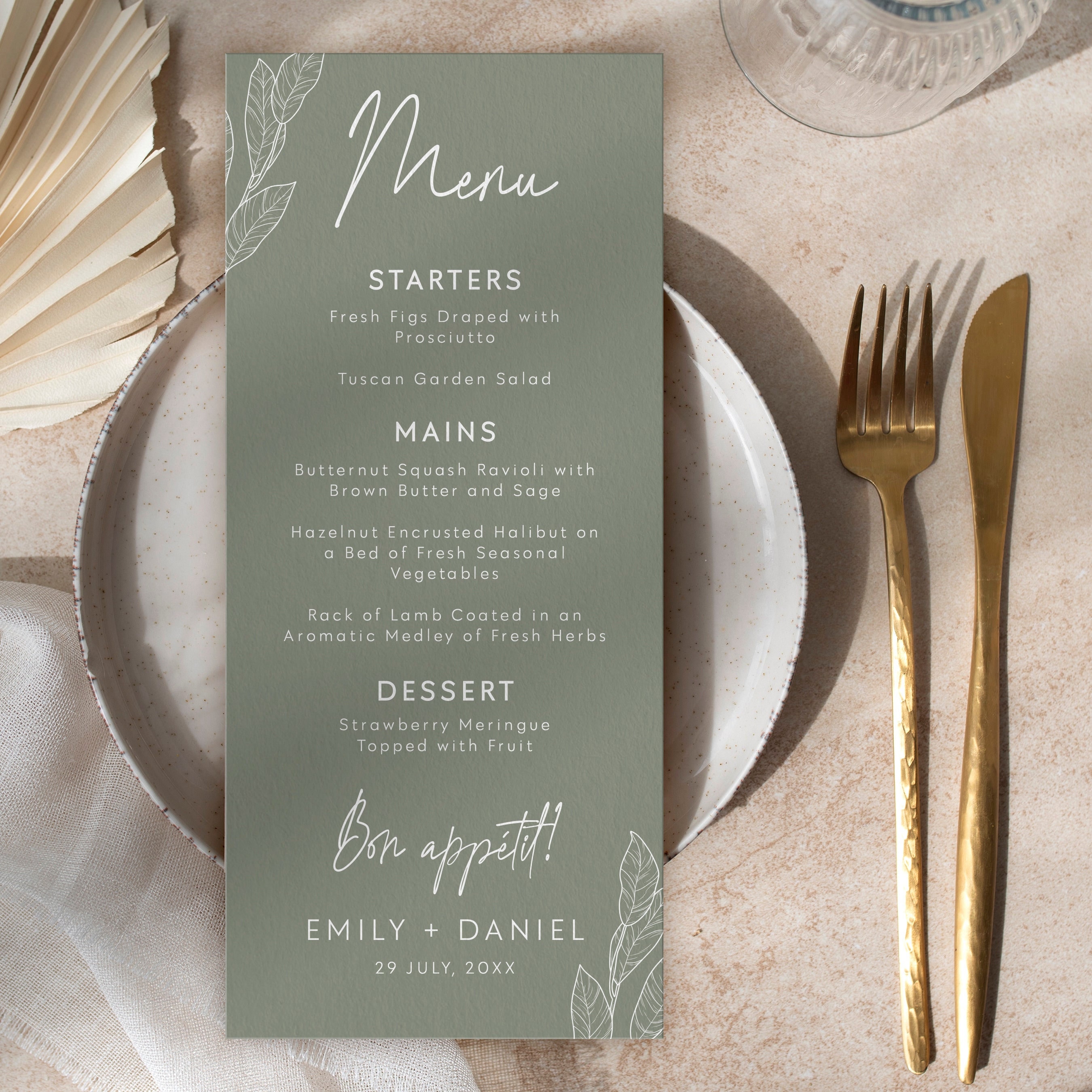 Sage Green Wedding Dinner Menu Template With Drinks Card, Printable ...